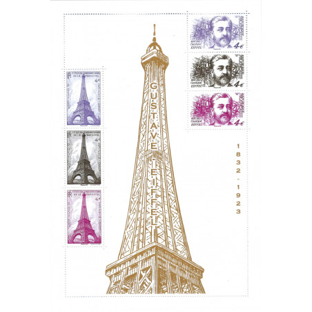 Feuillet doré de 6 timbres Gustave Eiffel F5665 neuf**. - Philantologie