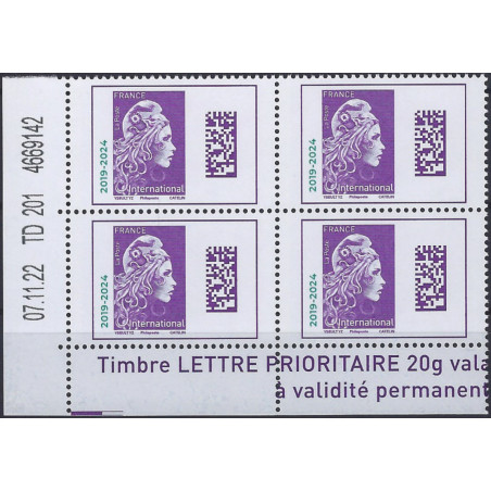 Timbre Marianne l'engagée lettre internationale surchargé 2024 bloc ...