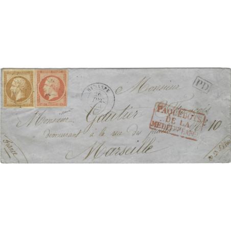 Cachet à date Hydaspe (Inde) sur pli paquebot de la méditerrané pour ...